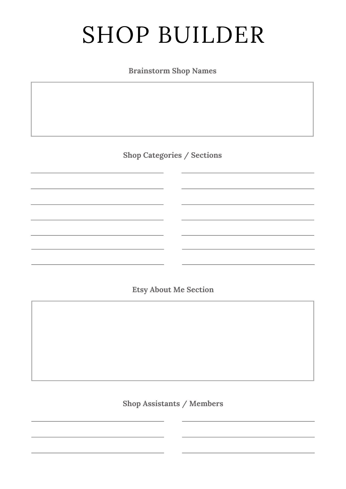 Etsy Shop Planning Template - Etsy