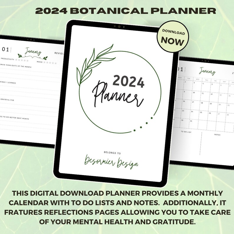 2024 Botanical Greenery Reflections Planner Template - Etsy