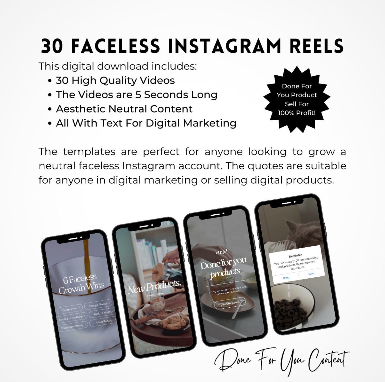 30 Faceless Reels W/ Master Resell Rights | Faceless Instagram | Done ...