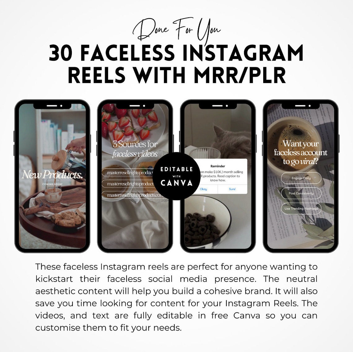 30 Faceless Reels W/ Master Resell Rights | Faceless Instagram | Done ...