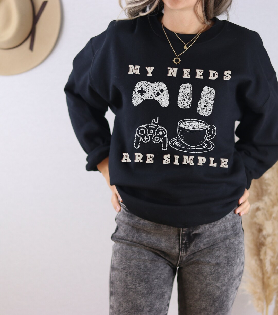 Geeky Techie Gaming Sweatshirt, Gamer Controller Coffee Graphic, Cotton ...