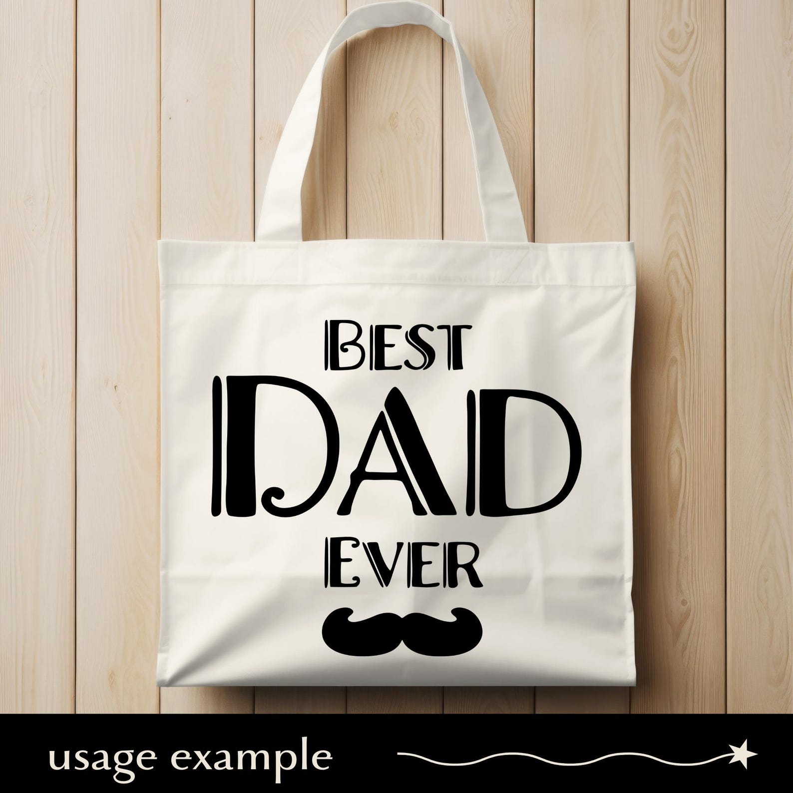 Black and White Best Dad Ever Text SVG Clipart, Mustache Design Father ...