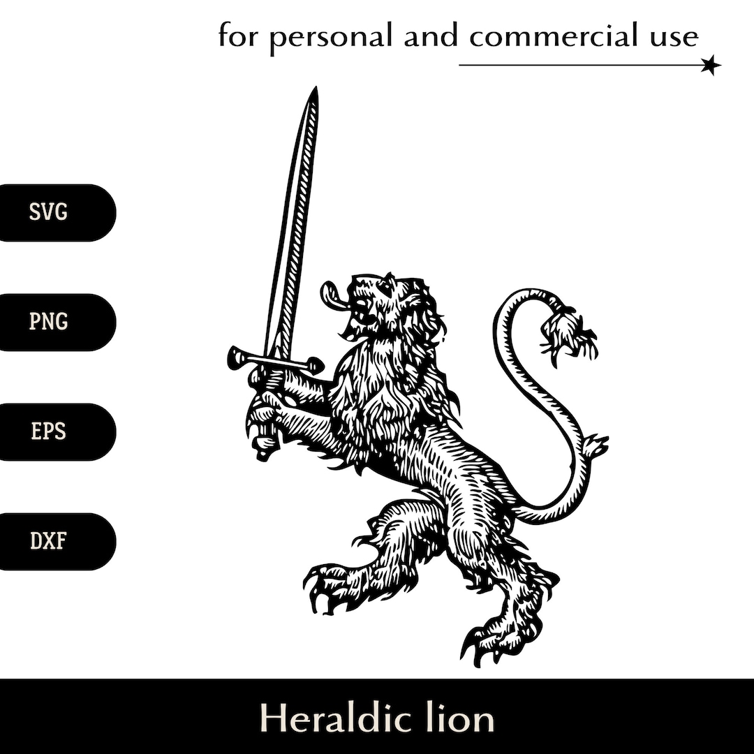Heraldic Lion With Sword SVG, King of Beasts Stands on Hind Legs Png ...