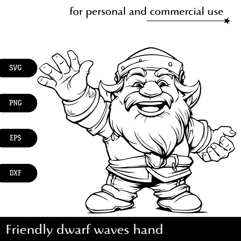 Friendly Cartoon Dwarf Waves Hand SVG, Gnome Mythical Race Png, Eps ...