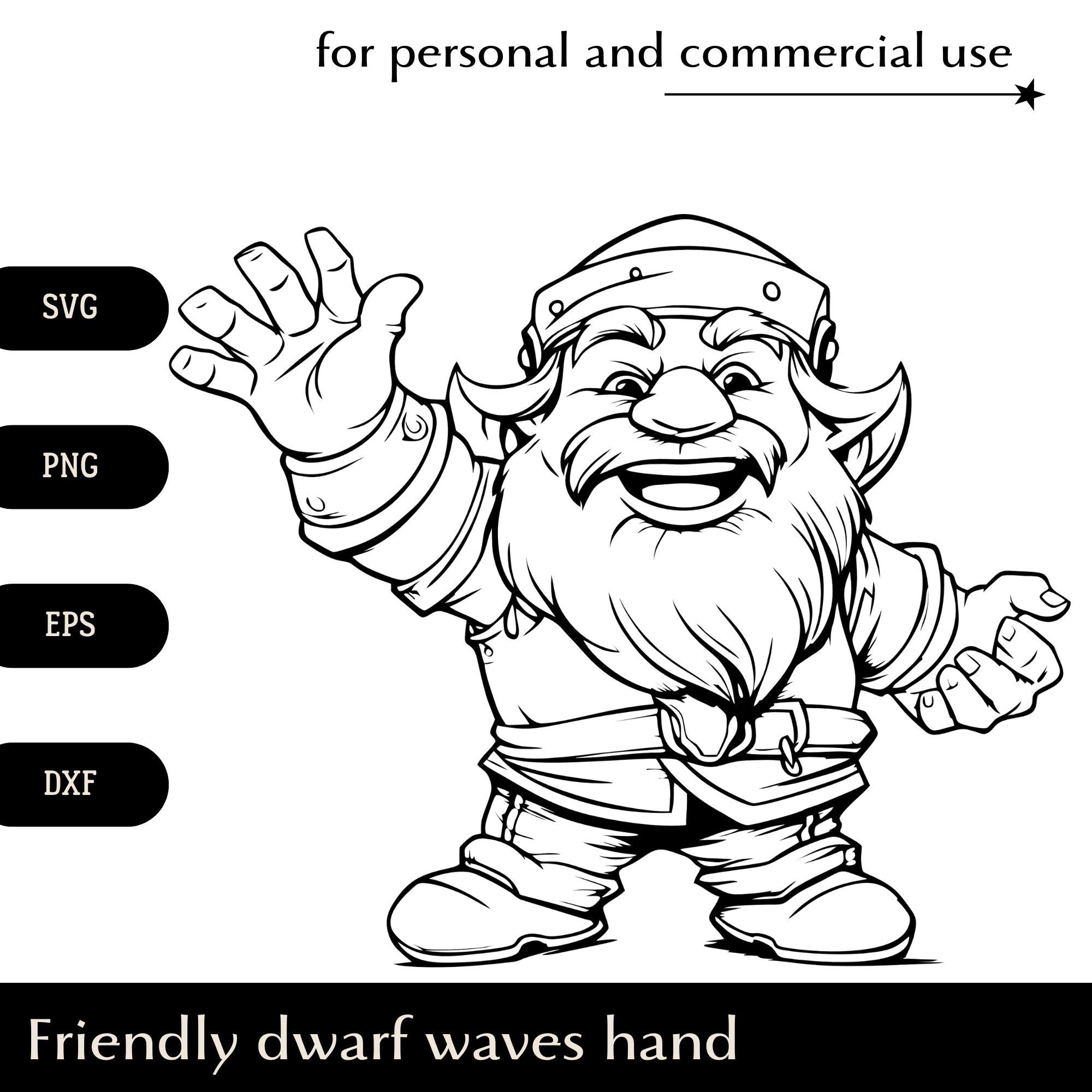 Friendly Cartoon Dwarf Waves Hand SVG, Gnome Mythical Race Png, Eps ...