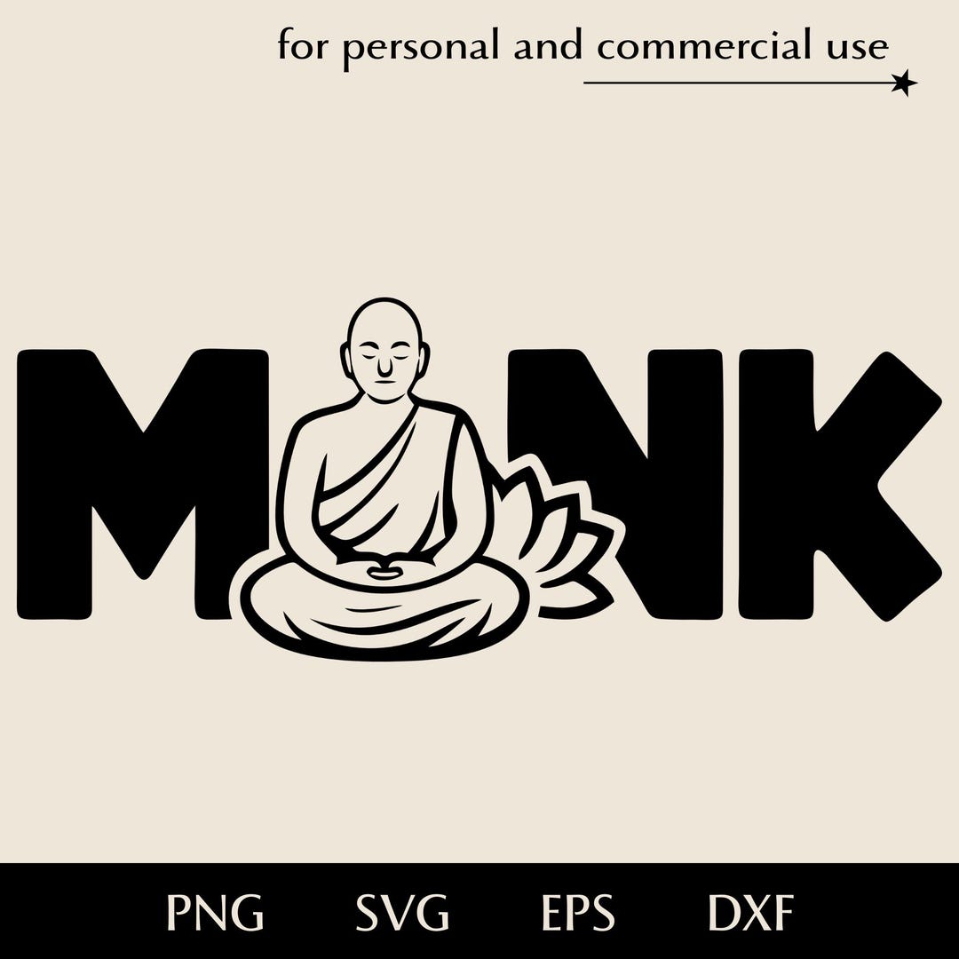Text Monk With Lotus Flower SVG, Stylized Inscription With Meditating ...