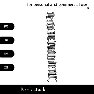 Black & White Huge Tall Stack of Books SVG, Book Tower for Booklover ...