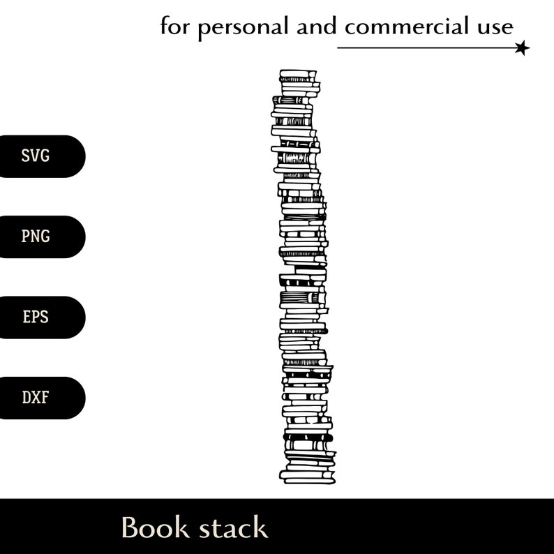 Black & White Huge Tall Stack of Books SVG, Book Tower for Booklover ...