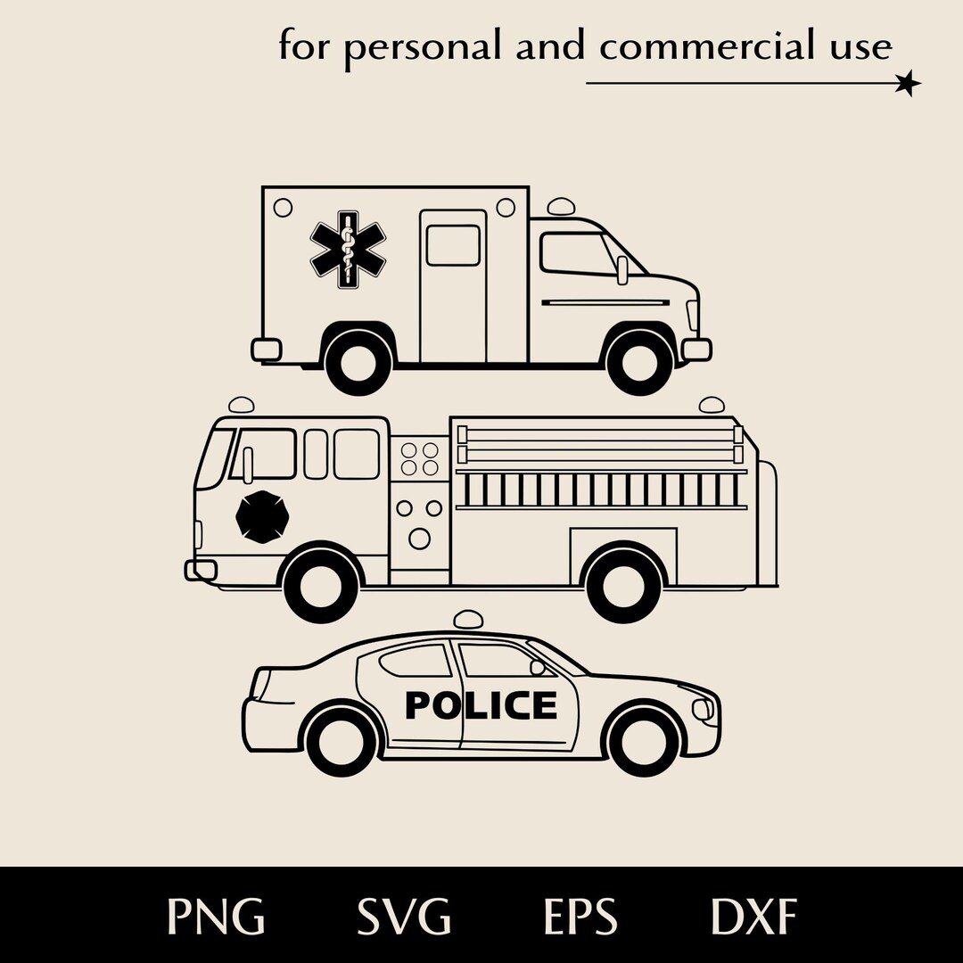 Emergency Vehicles Bundle SVG, Ambulance Police Car Fire Engine Png ...