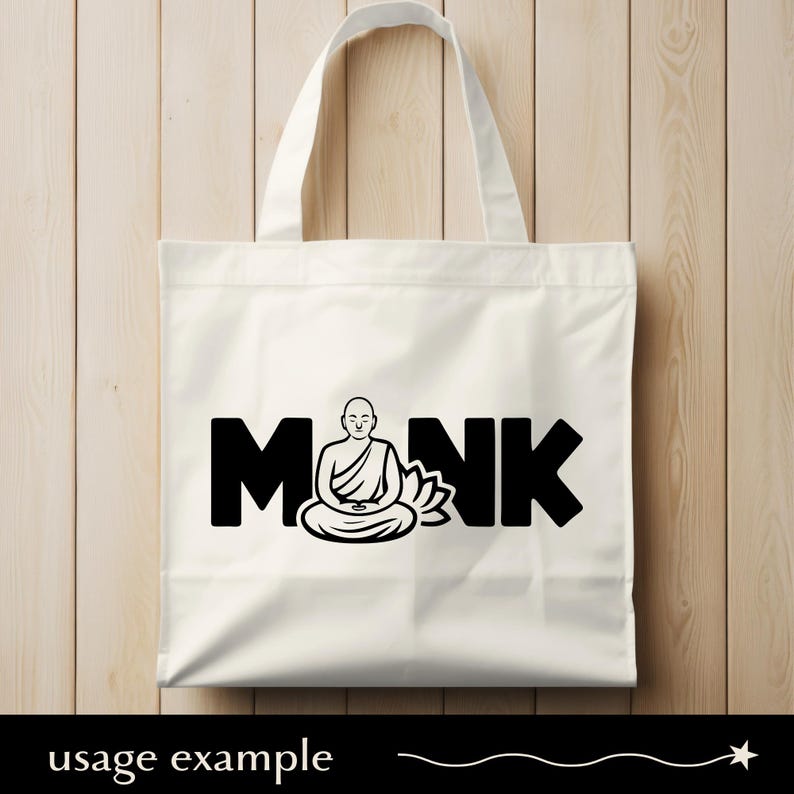 Text Monk With Lotus Flower SVG, Stylized Inscription With Meditating ...