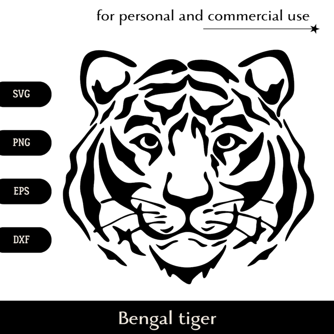 Calm White Bengal Tiger SVG, Face of a Huge Cat Png, Eps, Dxf ...