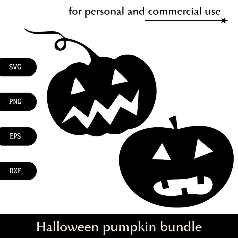 Black & White Halloween Pumpkin Bundle SVG, Jack-o-lantern Png, Eps ...