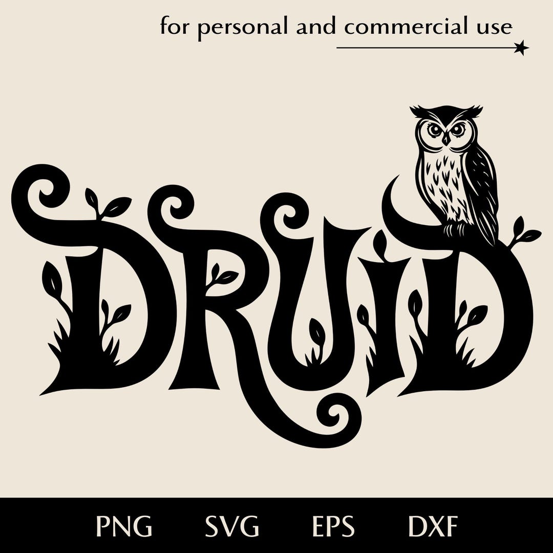 Druid in Owl Form SVG, Stylized Inscription With Plant and Bird Png ...