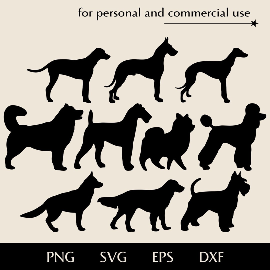 Dog Breed Types Bundle SVG, Dalmatian German Shepherd Great Dane ...