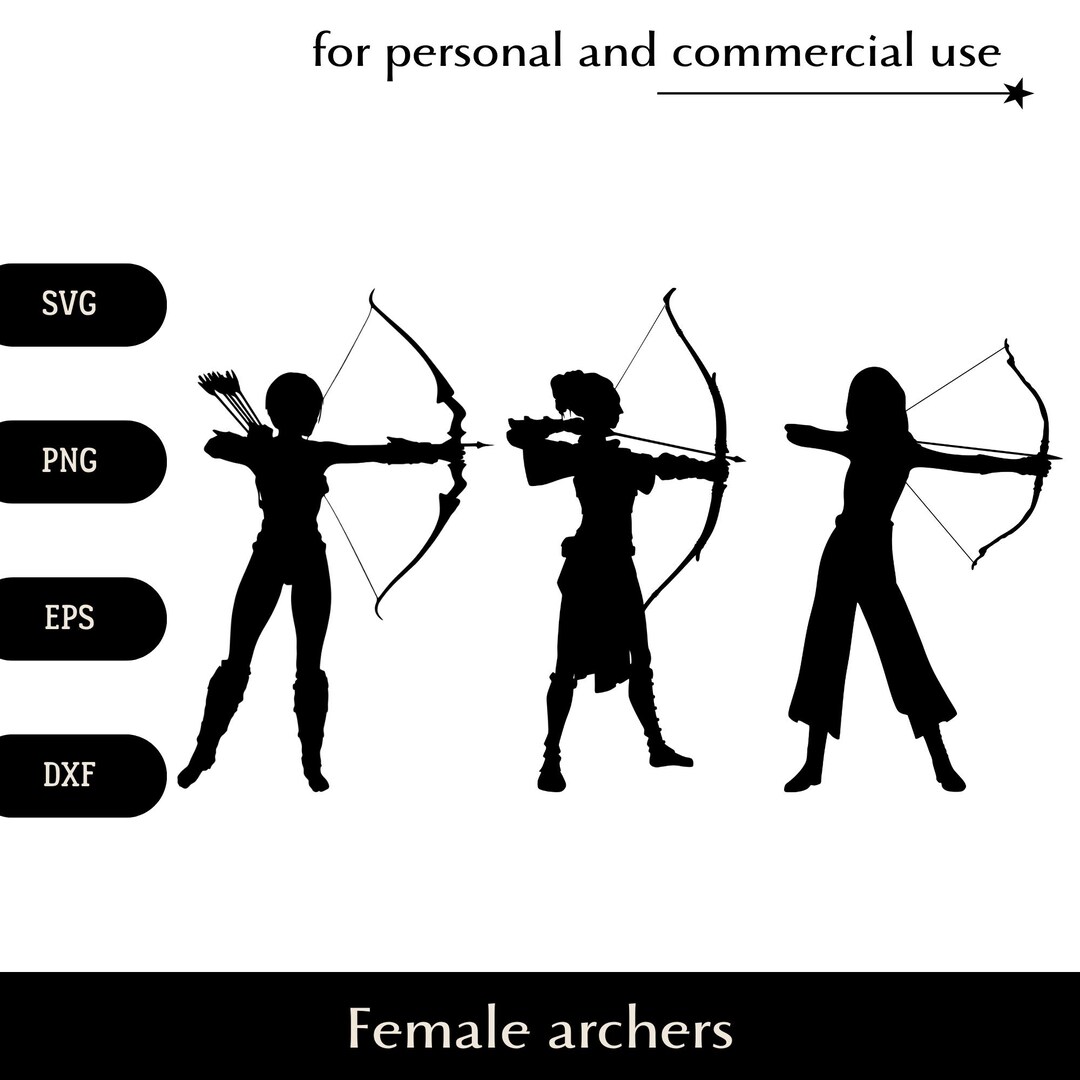 Female Archer Silhouette SVG, Woman With Bow and Arrow Png, Eps, Dxf ...
