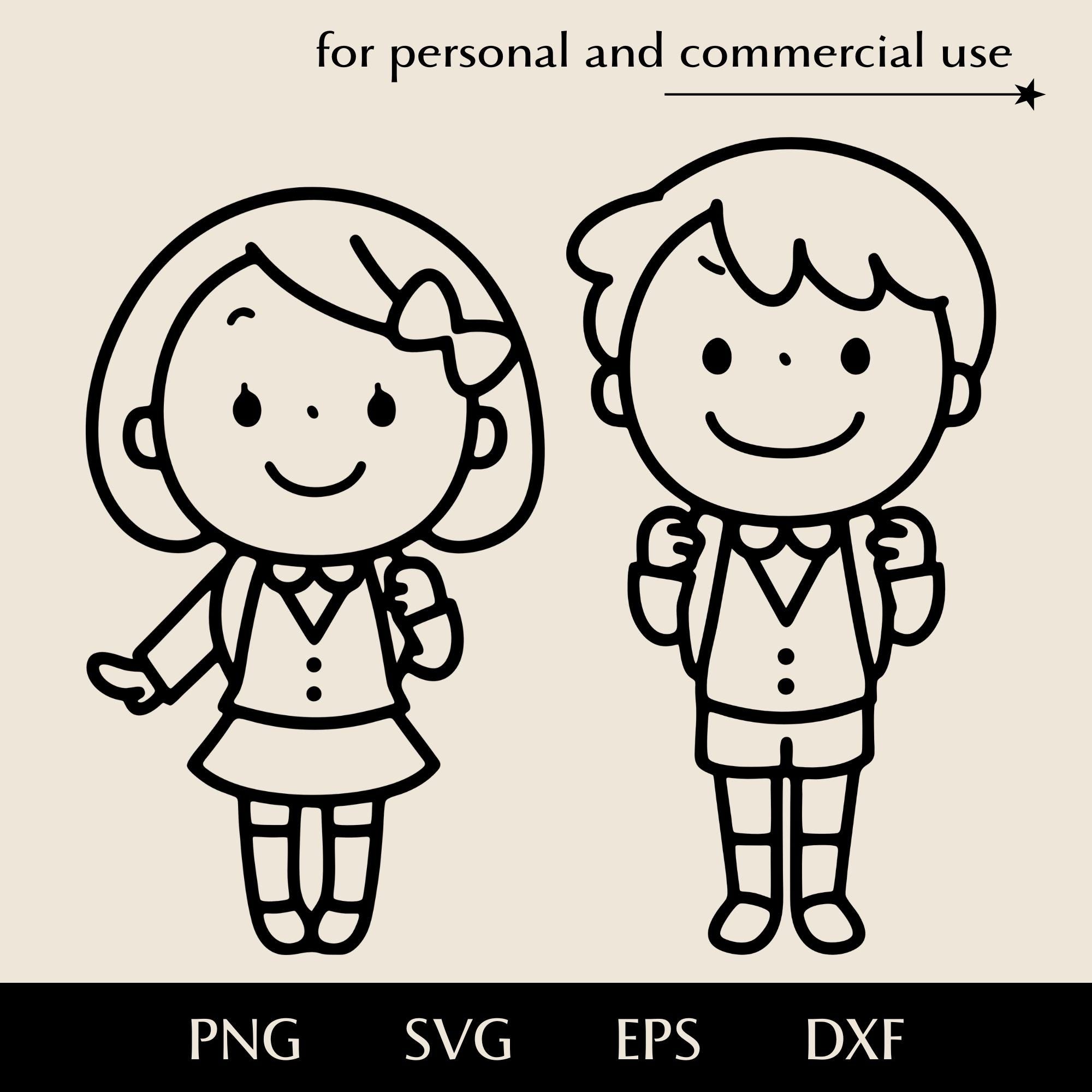 Cute Smiling Children School Uniform SVG, Students With Backpacks Png ...