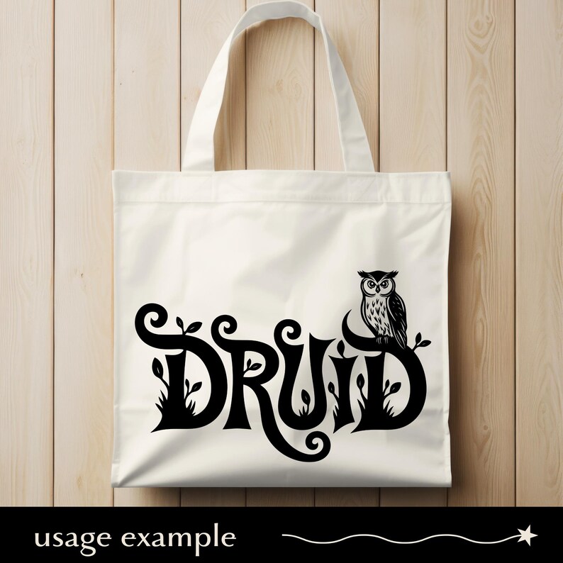 Druid in Owl Form SVG, Stylized Inscription With Plant and Bird Png ...