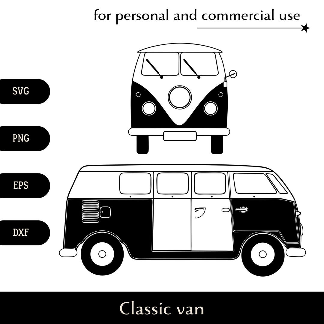 Black & White Classic Van Front and Side SVG, Family Microbus Png, Eps ...