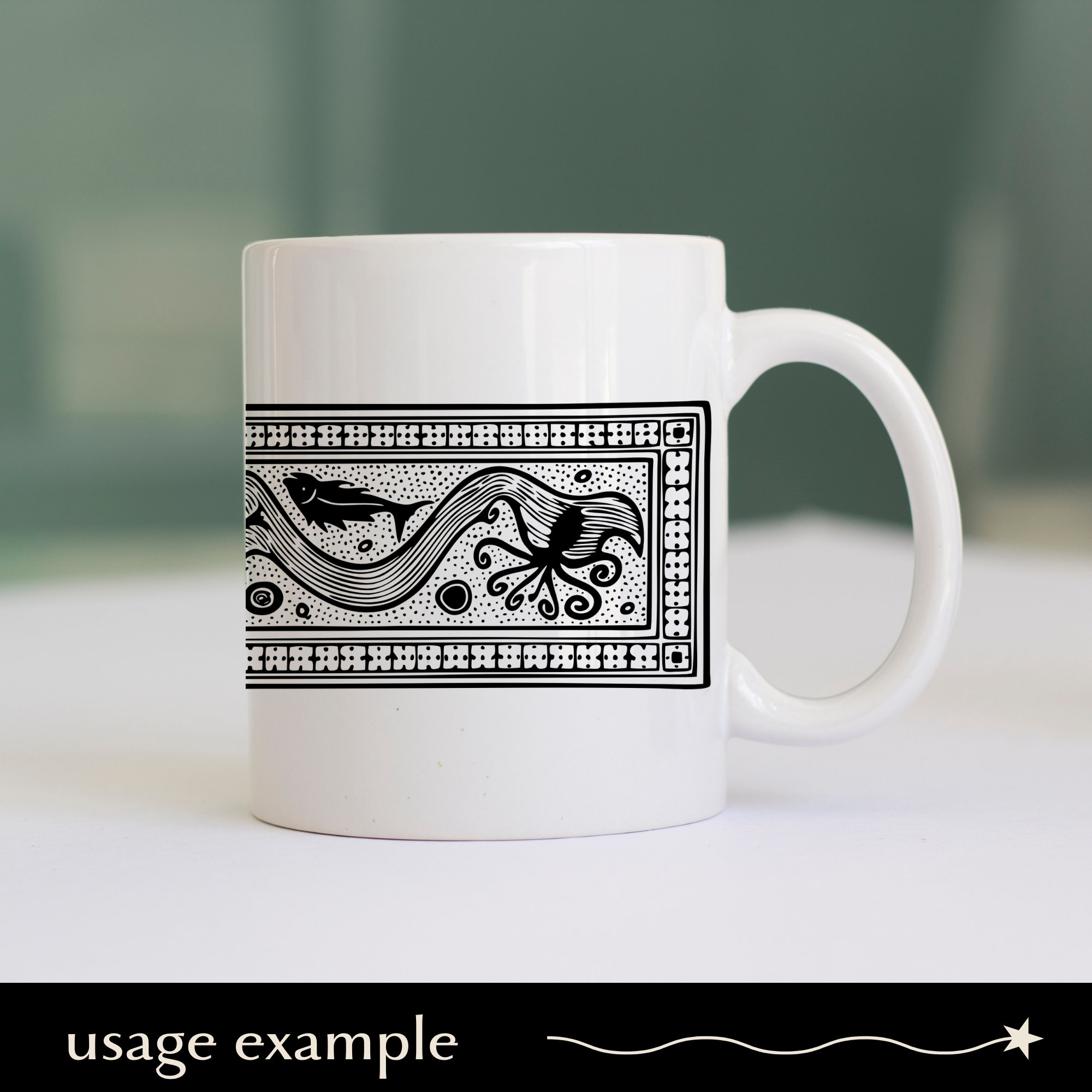 Black & White Sea Life Border SVG, Aquarium Divider Fish Octopus Png ...