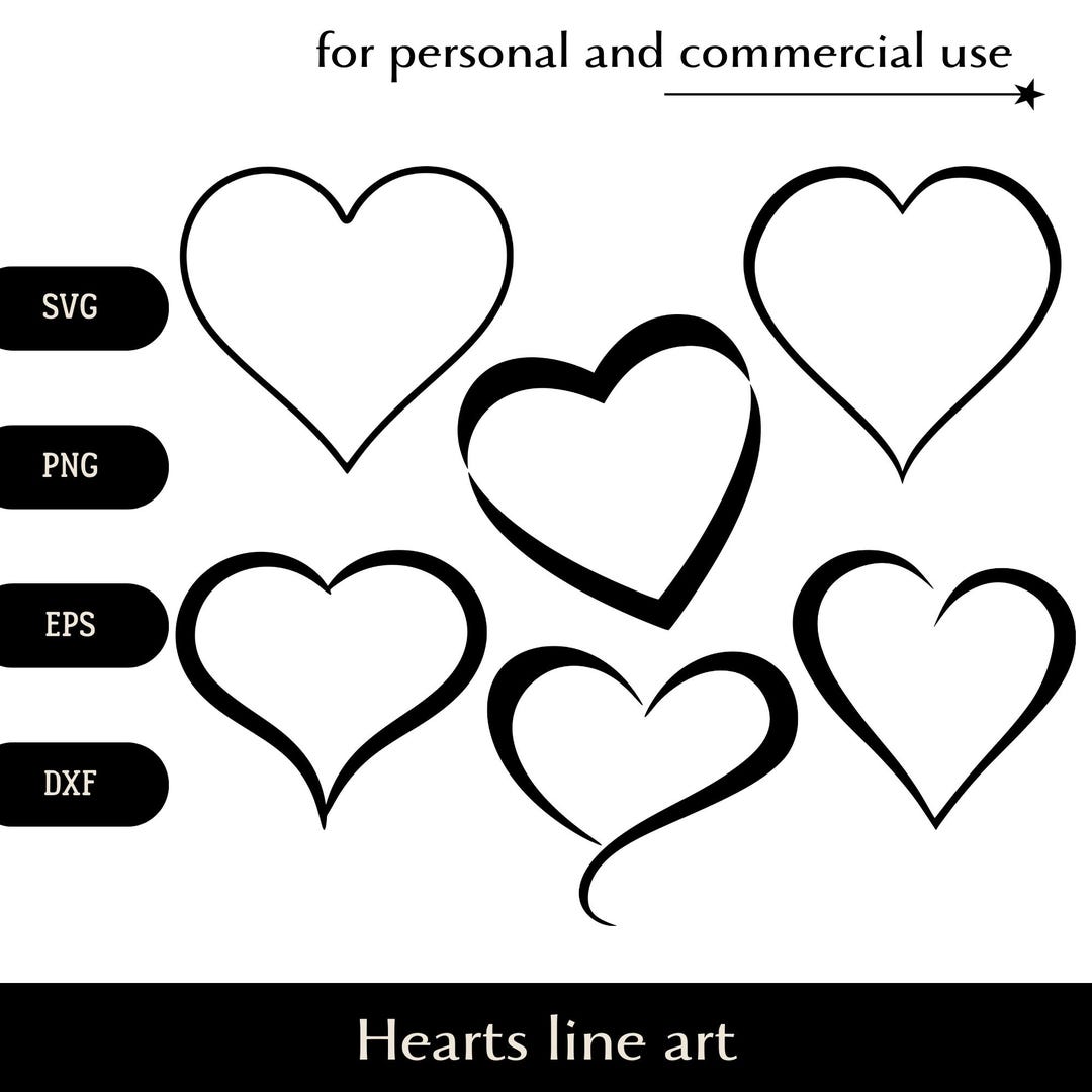 Hearts Line Art SVG Bundle, Simple Geometric Heart Frames Png, Eps, Dxf ...