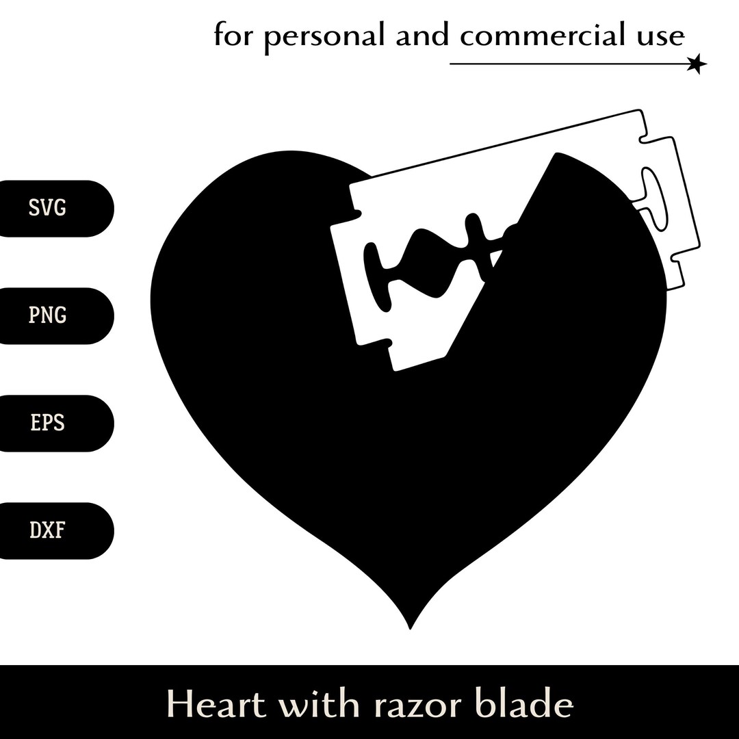 Heart Cut by Safety Razor Blade SVG, Heart Wounded by Dangerous Blade ...