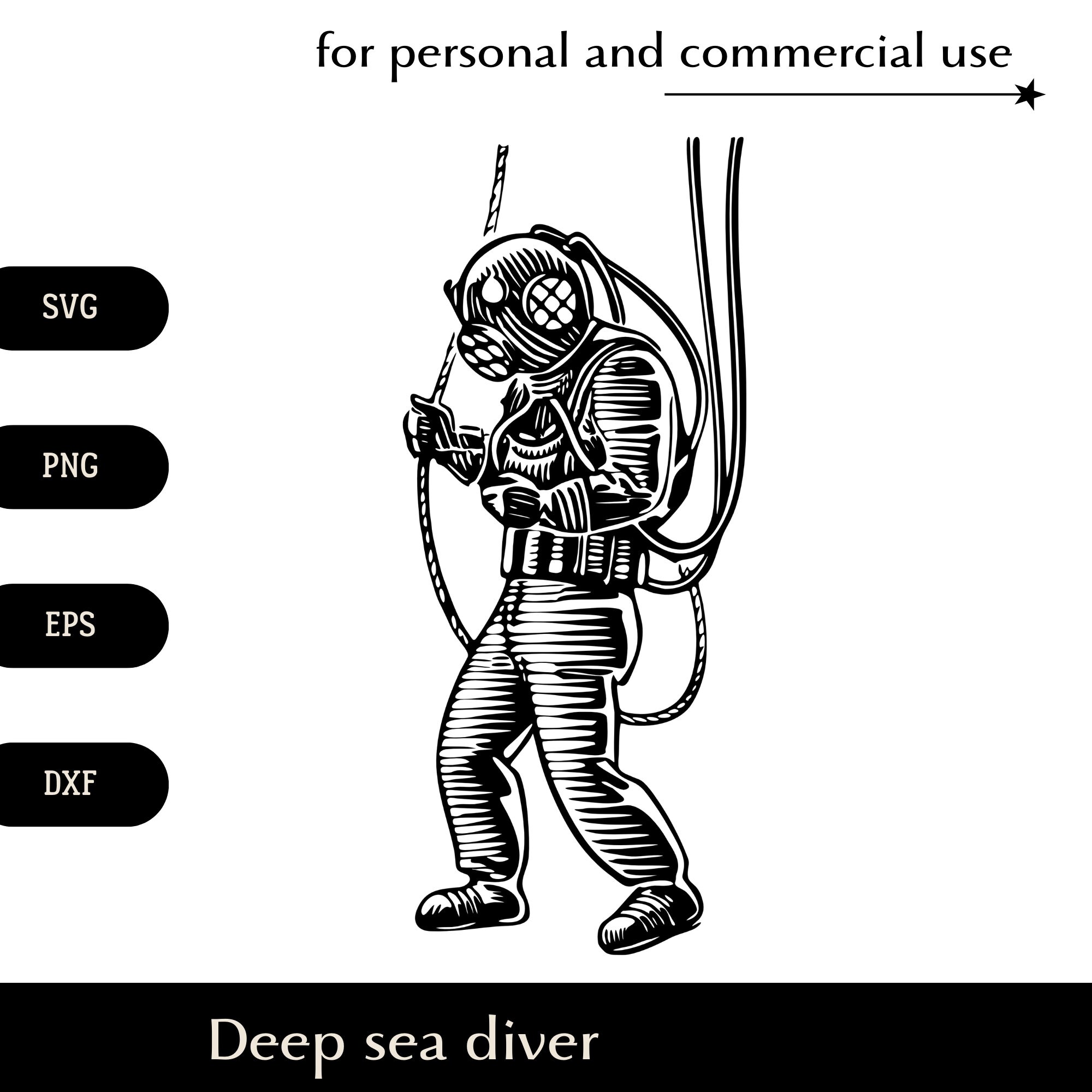 Black & White Deep Diver Walk on the Bottom of the Sea SVG, Heavy Gear ...