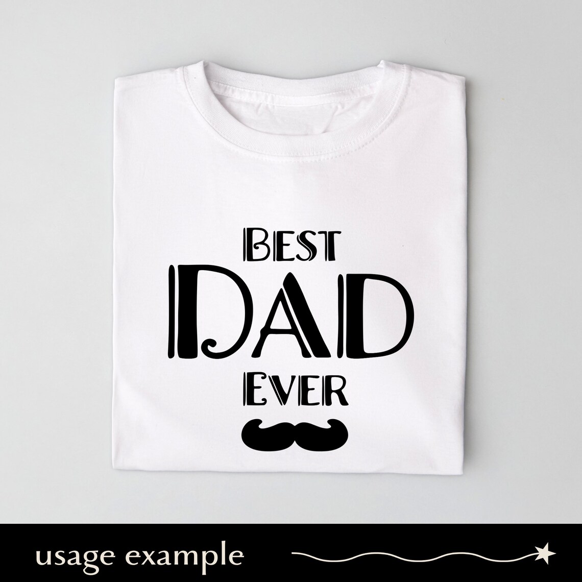 Black and White Best Dad Ever Text SVG Clipart, Mustache Design Father ...