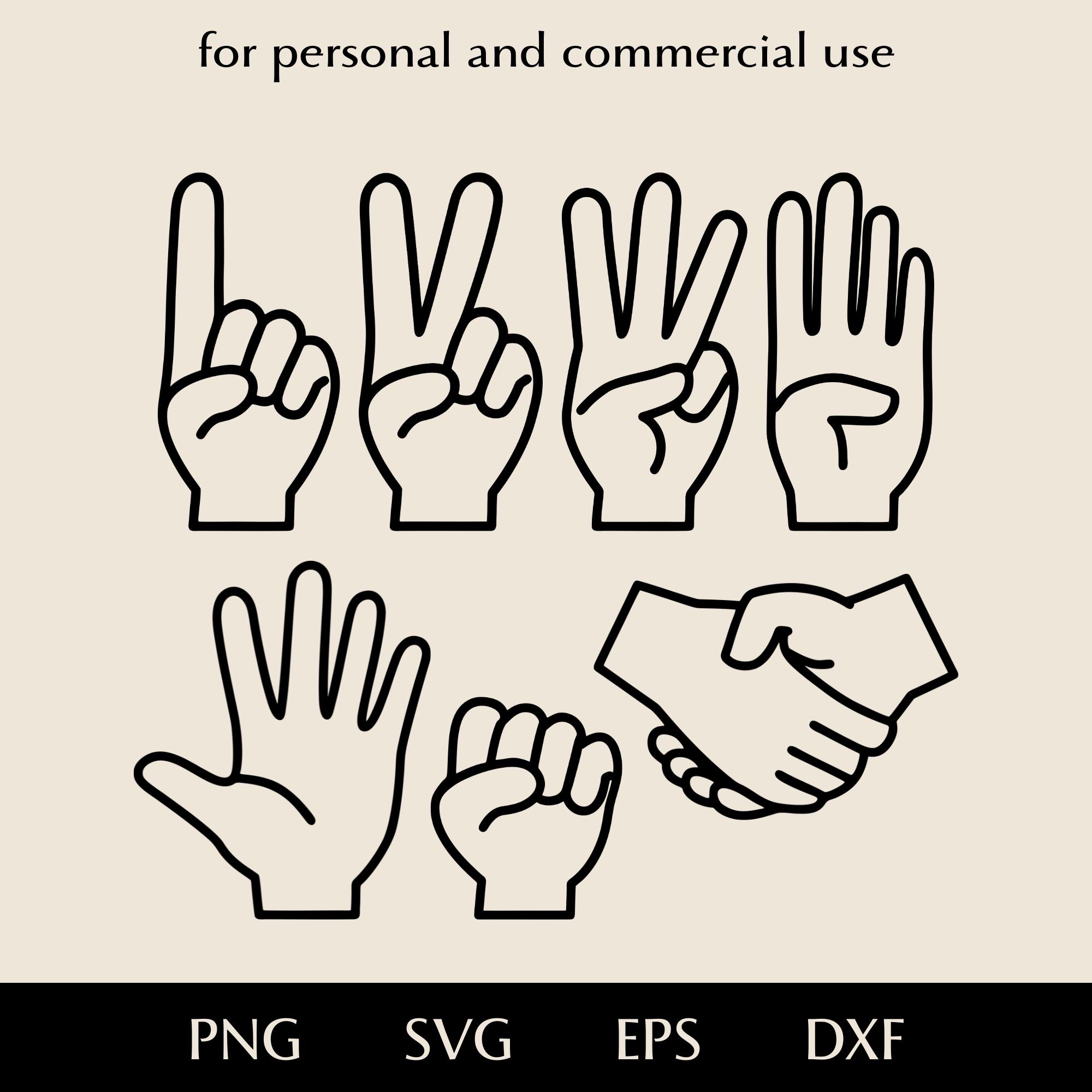 Hand Sign Bundle SVG, 1 2 3 4 5 Fingers Png Eps Dxf, Fist and Handshake ...