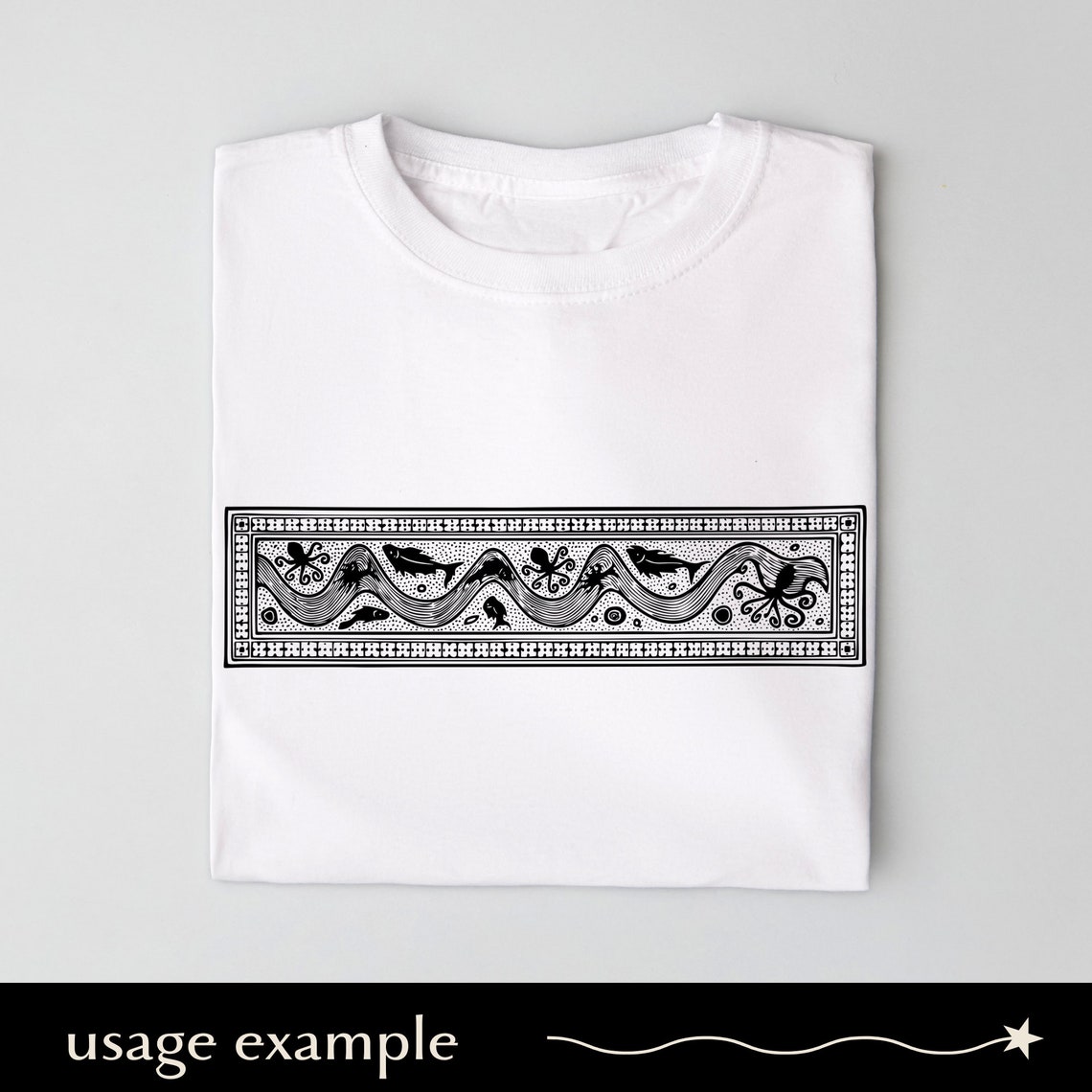 Black & White Sea Life Border SVG, Aquarium Divider Fish Octopus Png ...