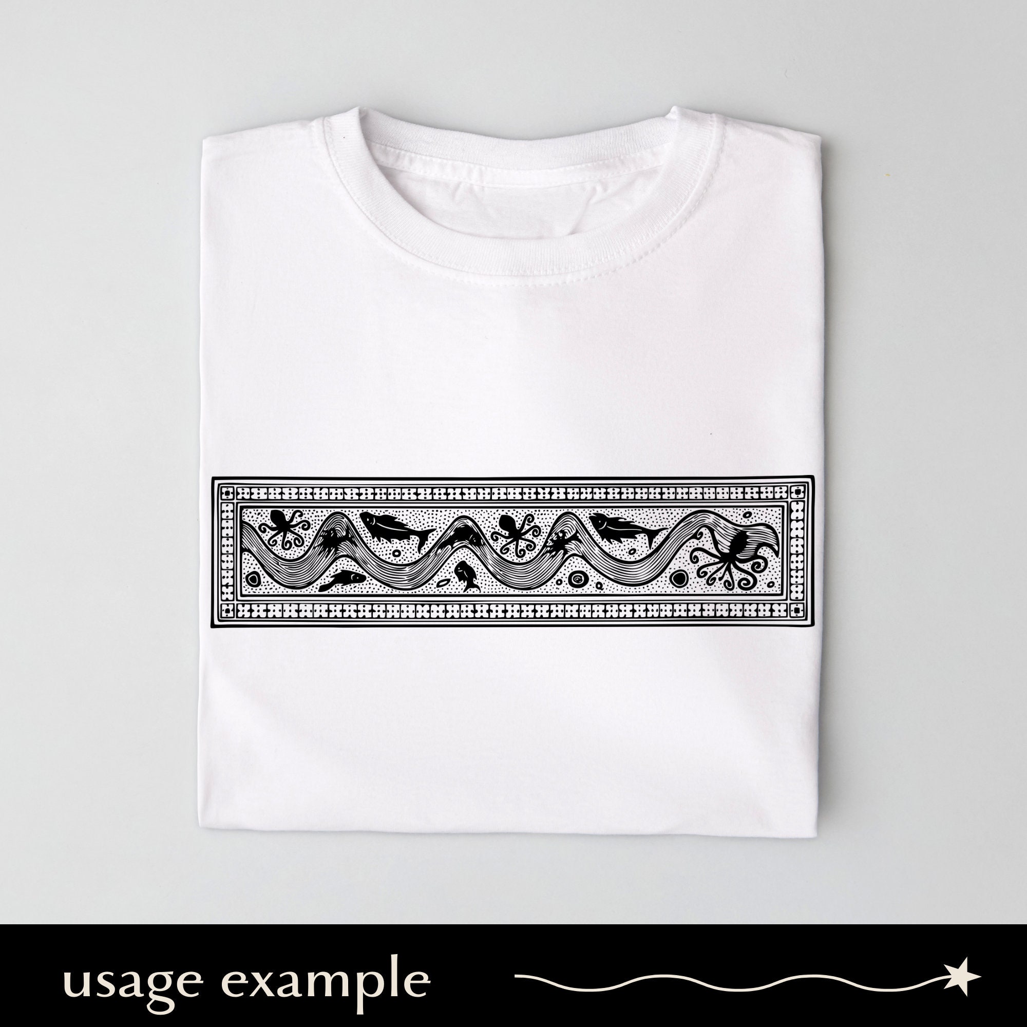 Black & White Sea Life Border SVG, Aquarium Divider Fish Octopus Png ...