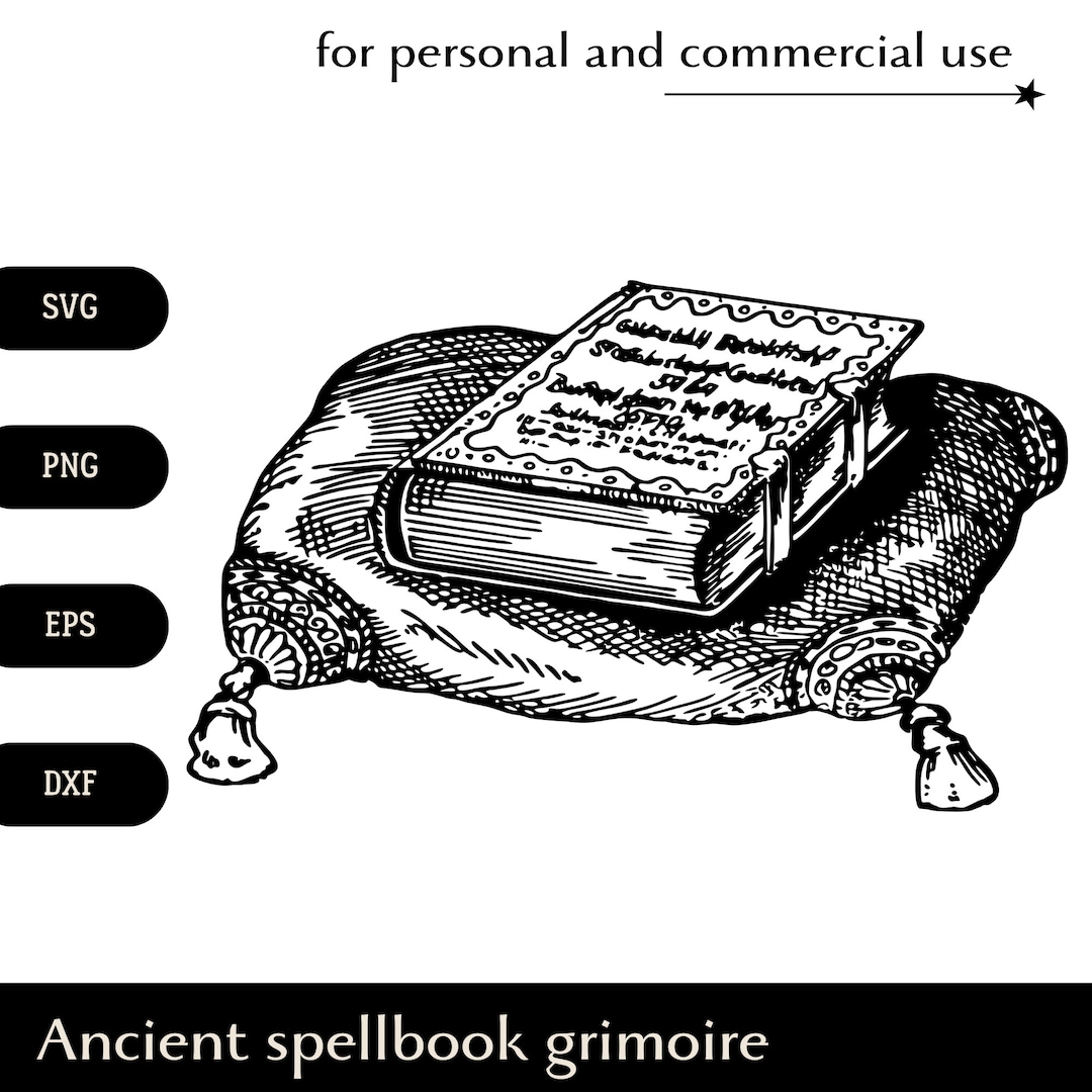 Black & White Ancient Spellbook Grimoire SVG, Closed Book of Spells Png ...