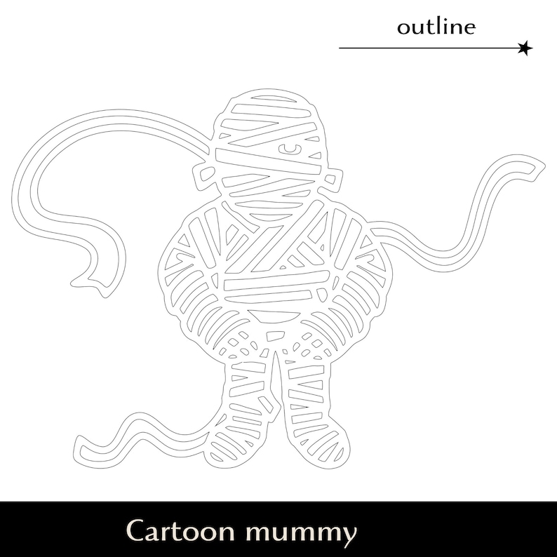 Black & White Funny One-eyed Mummy SVG, Cartoon Mummy With Long ...