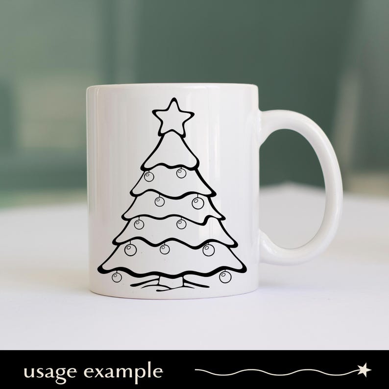 Black & White Christmas Trees Bundle SVG, Cute Evergreen Tree Decorated ...