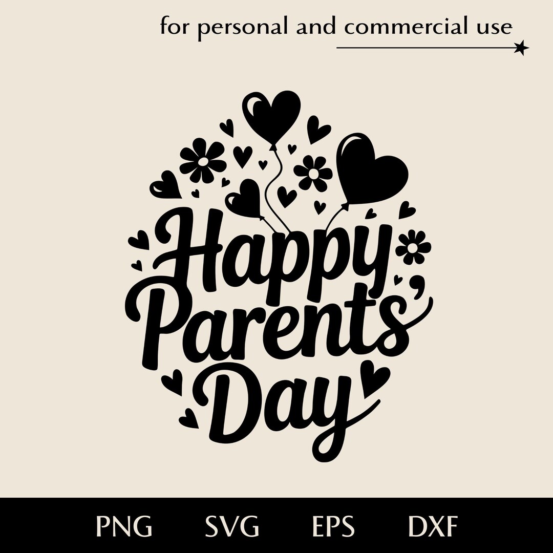Happy Parents Day SVG, Cute Inscription With Flowers Hearts and ...