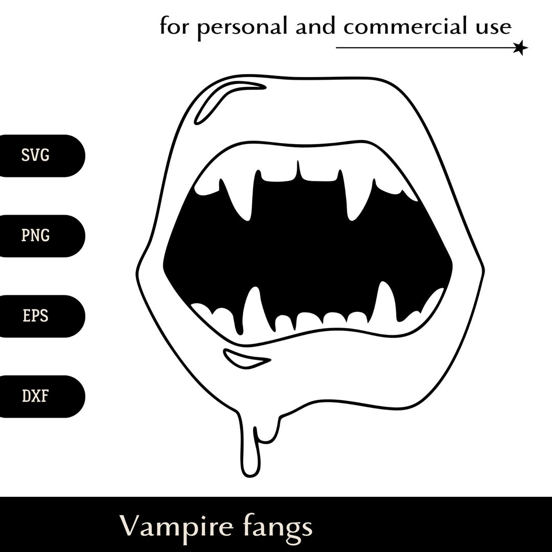 Black & White Neat Vampire Fangs SVG, Women's Lips Covered in Blood Png ...