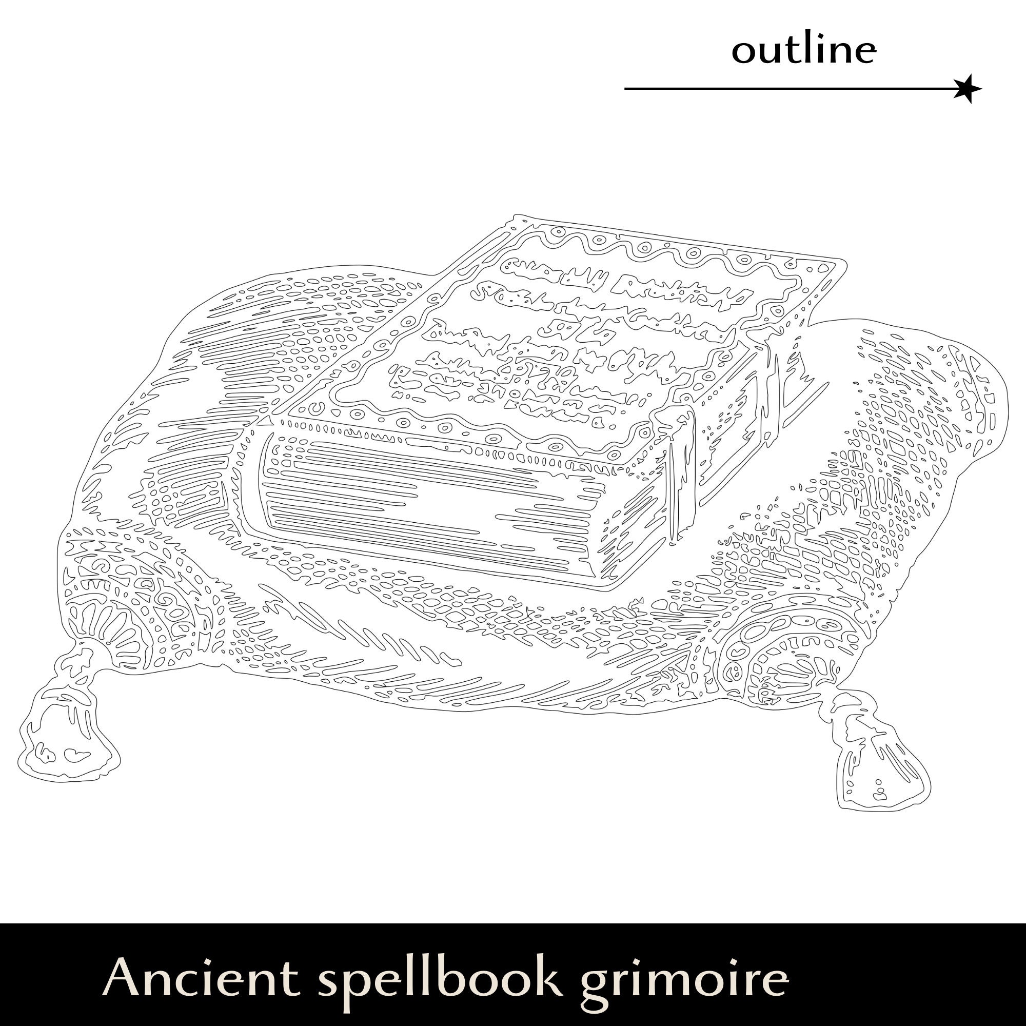 Black & White Ancient Spellbook Grimoire SVG, Closed Book of Spells Png ...