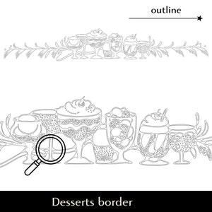 Black & White Dessert Border SVG, Tasty Treats Divider Png, Eps, Dxf ...