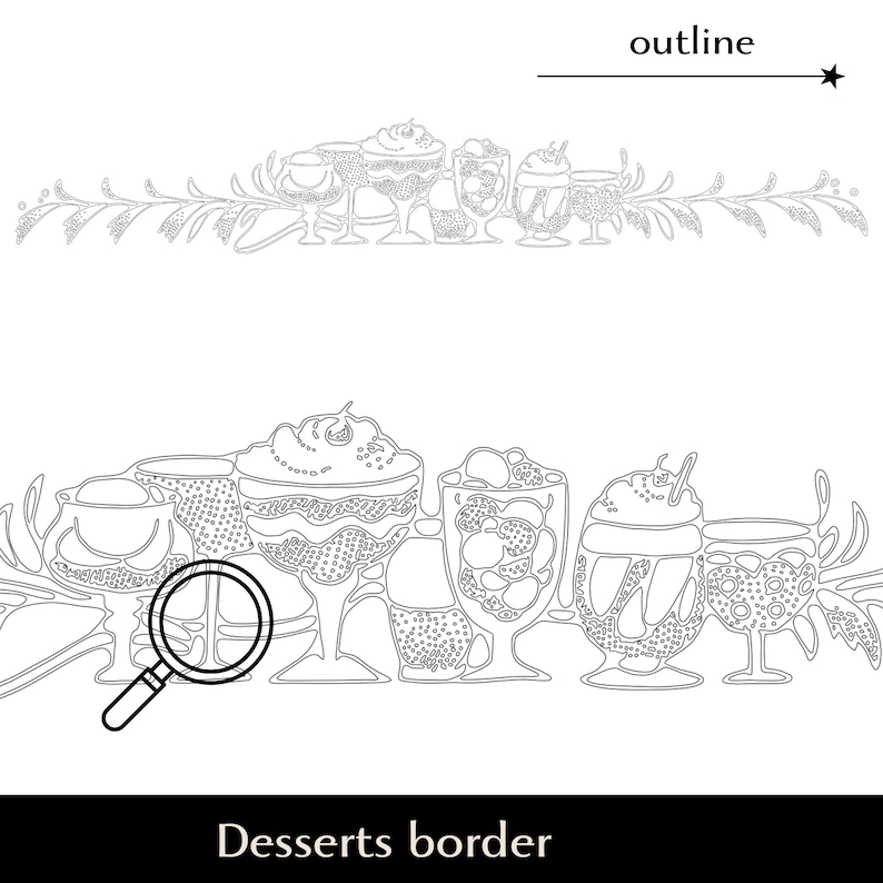 Black & White Dessert Border SVG, Tasty Treats Divider Png, Eps, Dxf ...