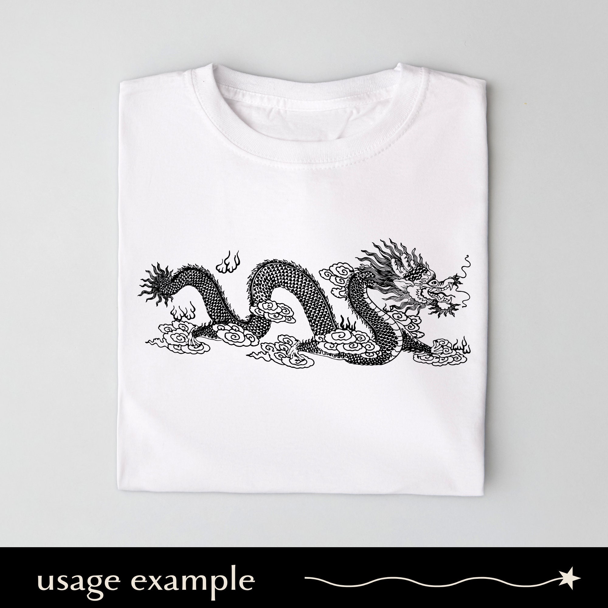 Black & White Eastern Dragon in Clouds SVG, Japanese Long Thin Dragon ...