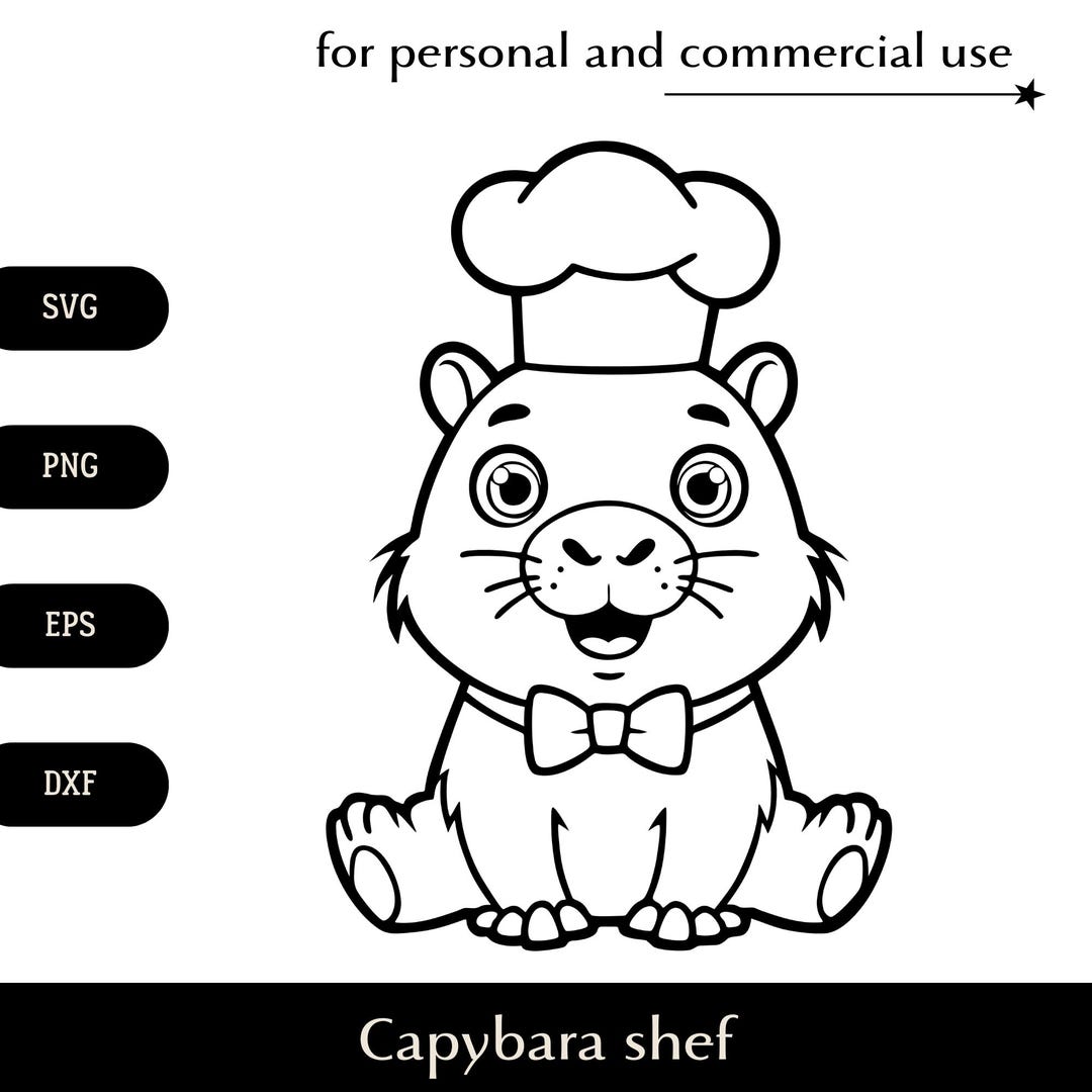 Cute Capybara Chef SVG, Funny Cartoon Animal in Bow Tie Png, Eps, Dxf ...