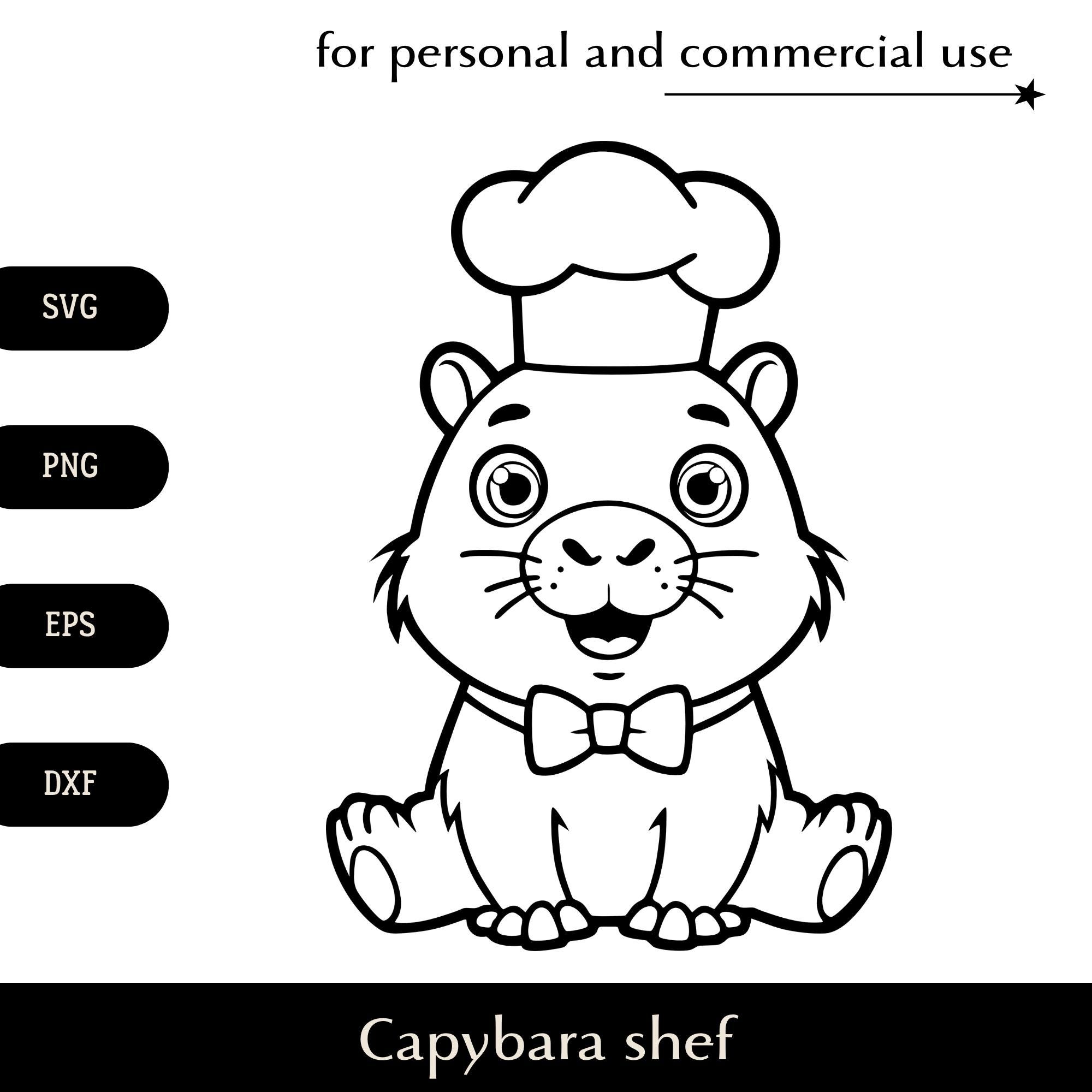 Cute Capybara Chef SVG, Funny Cartoon Animal in Bow Tie Png, Eps, Dxf ...