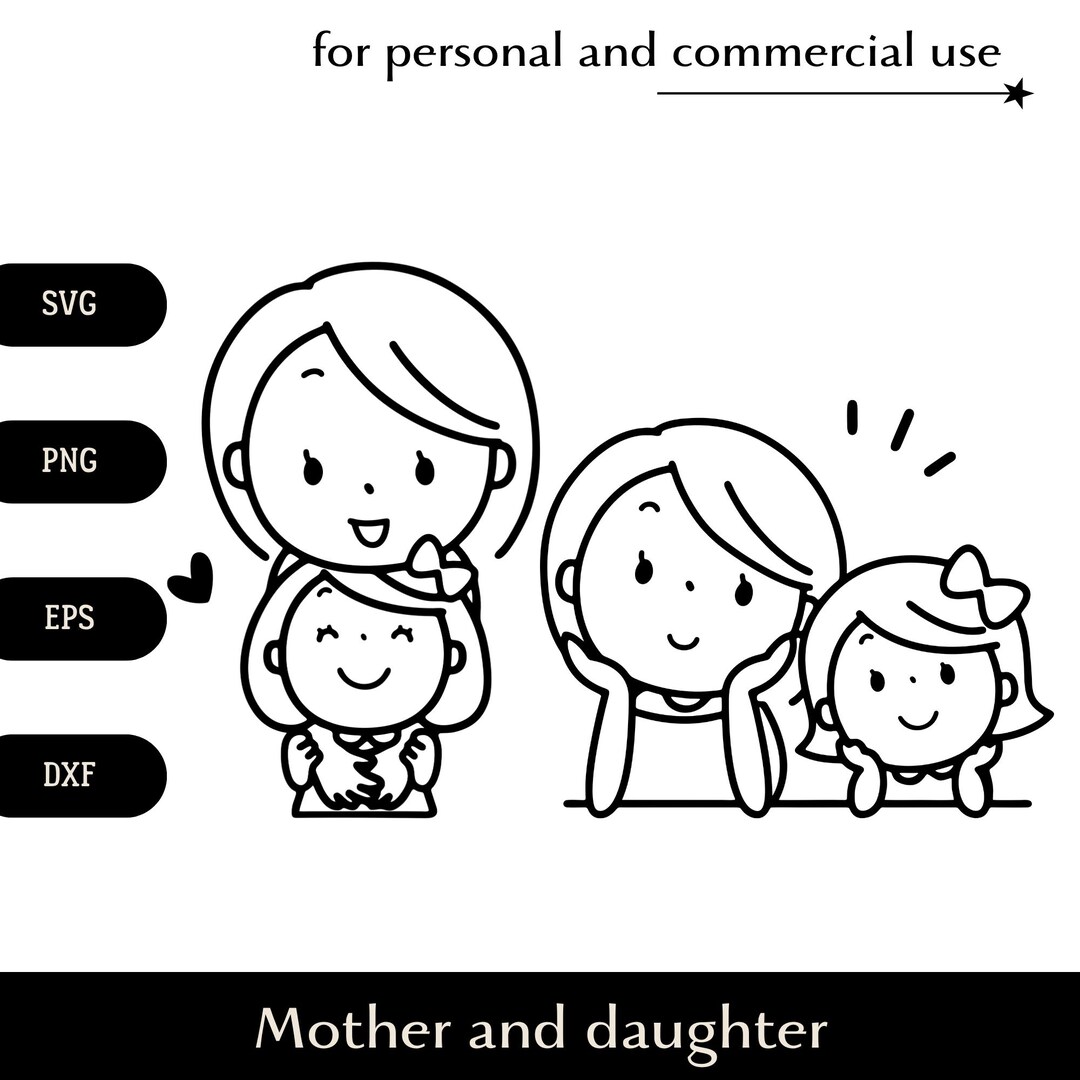 Cute Cartoon Family SVG, Smiling Mother and Daughter Png, Eps, Dxf ...