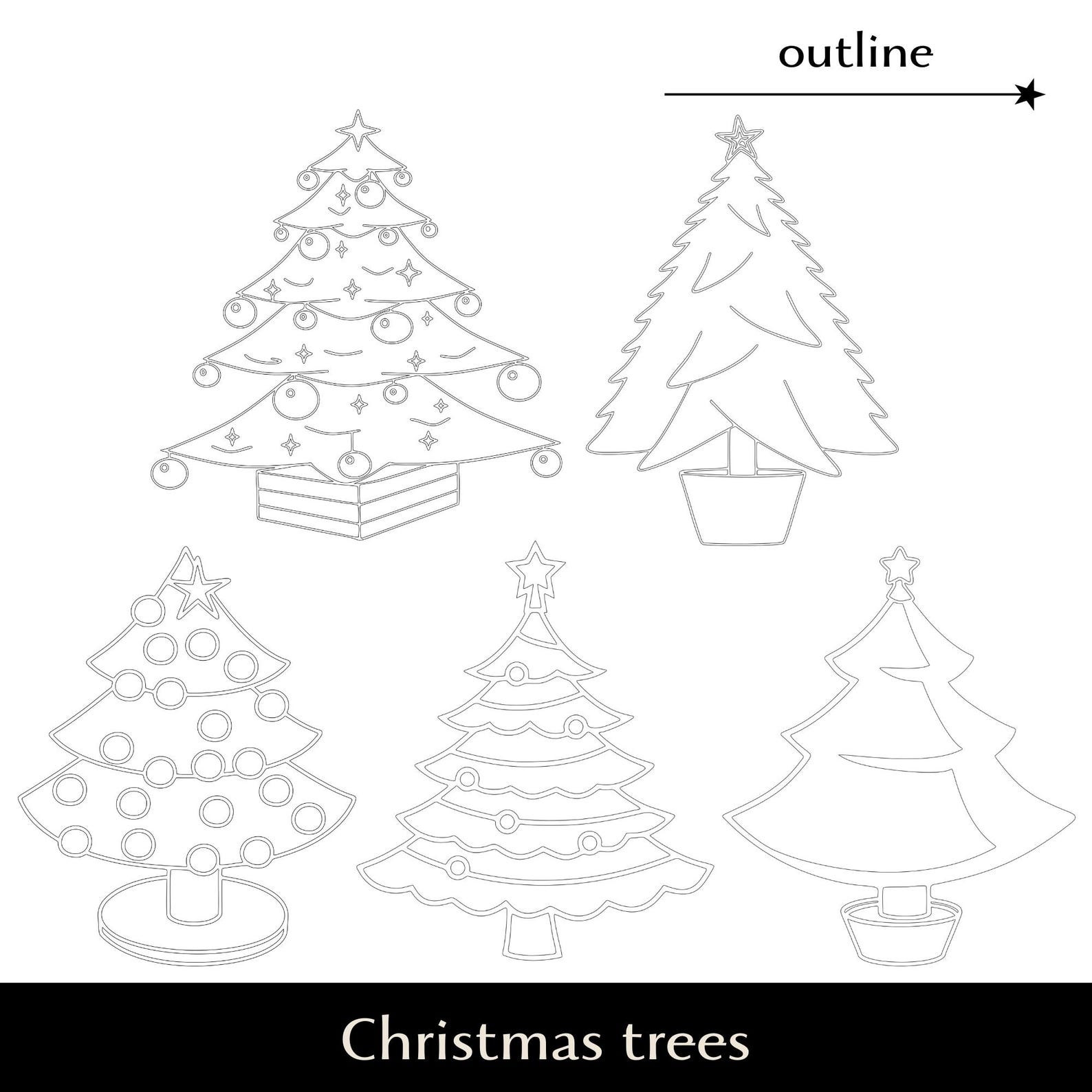 Black & White Christmas Trees Bundle SVG, Cute Evergreen Tree Decorated ...