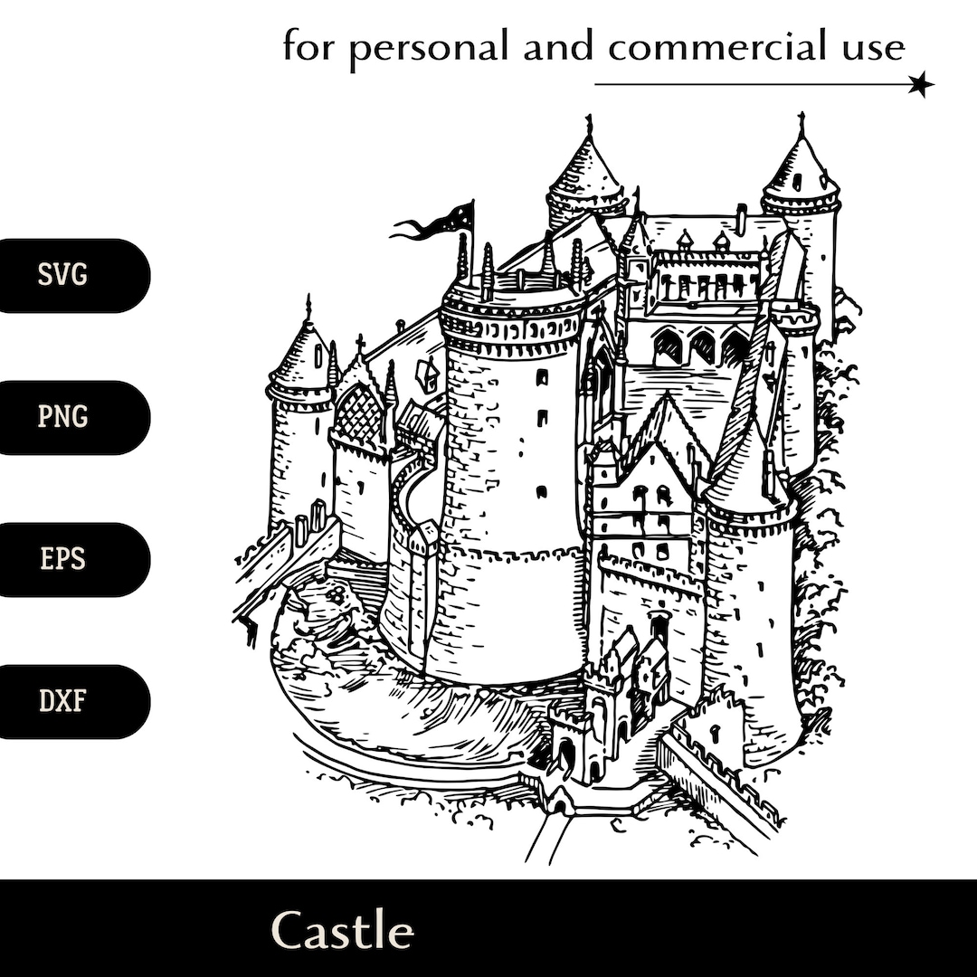 Medieval Castle With Moat SVG, Ancient Fortress Structure Png, Eps, Dxf ...