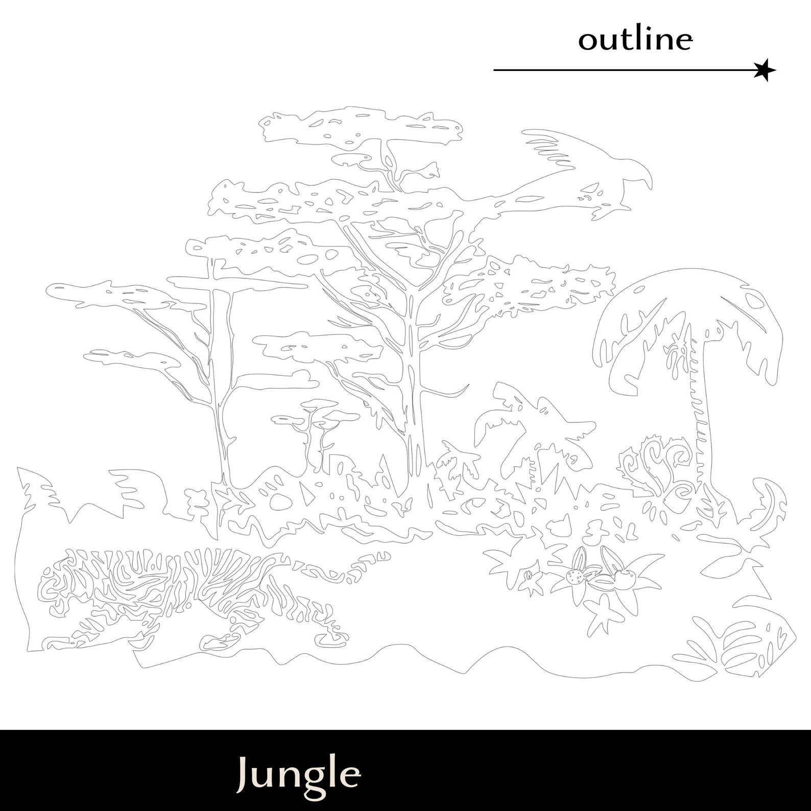 Tropical Rainforest With Palm Trees SVG Clipart, Lion Sneaks in the ...