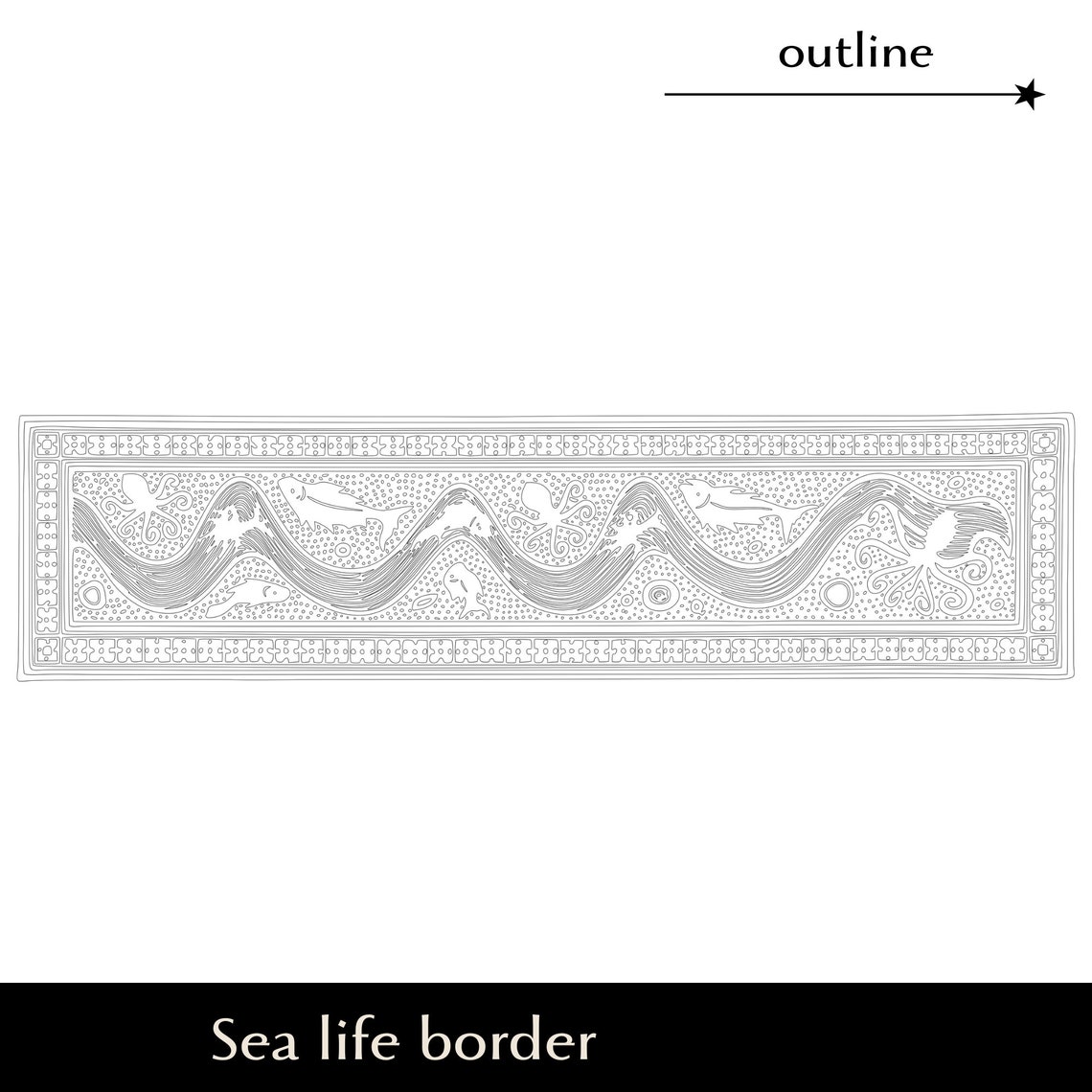 Black & White Sea Life Border SVG, Aquarium Divider Fish Octopus Png ...