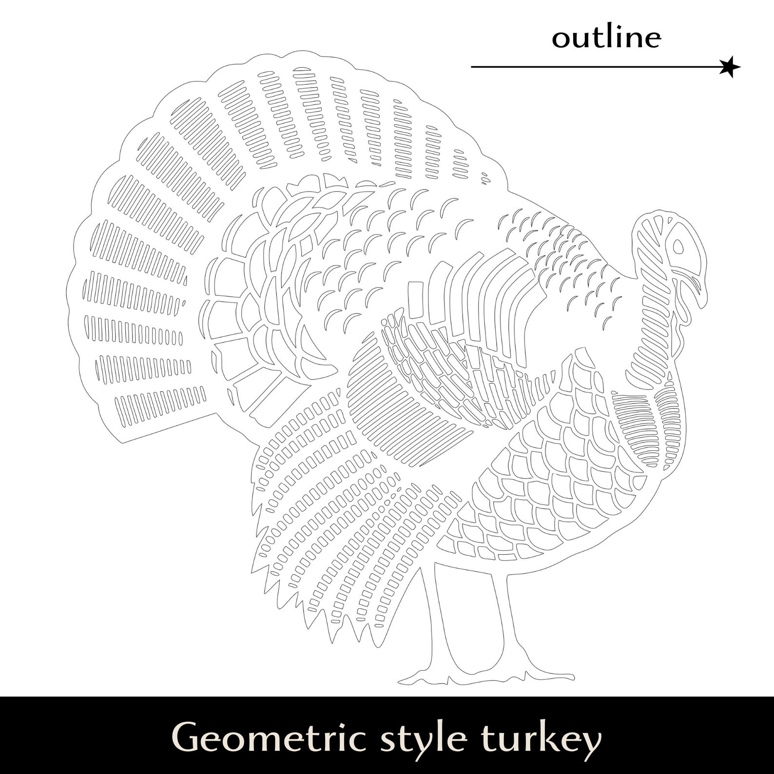 Geometric Style Turkey SVG, Stylized Thanksgiving Bird With Large Tail ...
