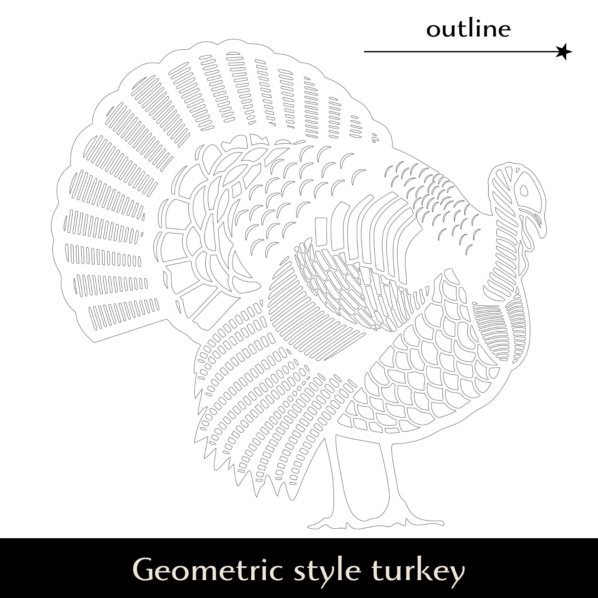 Geometric Style Turkey SVG, Stylized Thanksgiving Bird With Large Tail ...
