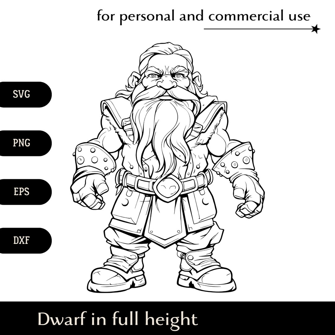 Black & White Bearded Full Height Dwarf Warrior SVG, Dnd Character ...
