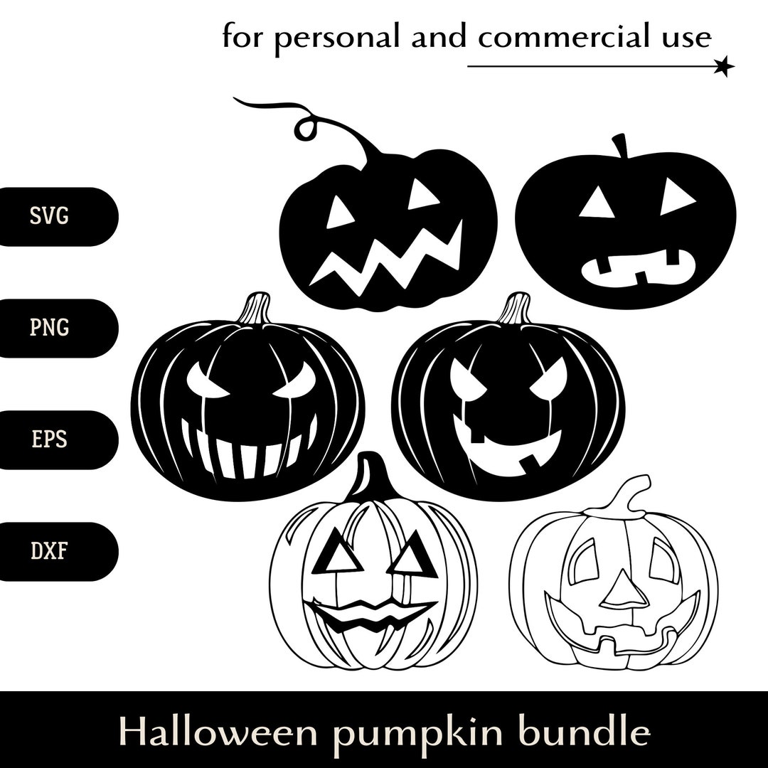Black & White Halloween Pumpkin Bundle SVG, Jack-o-lantern Png, Eps ...